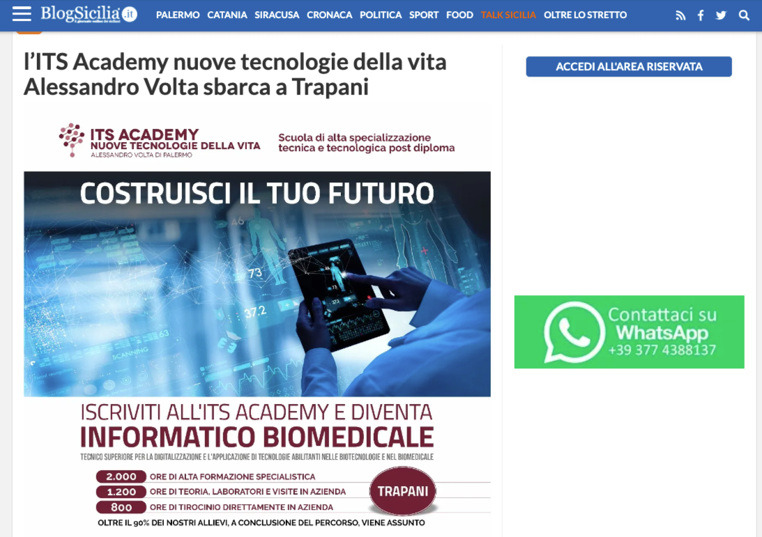 L'ITS Academy Nuove Tecnologie della Vita Alessandro Volta sbarca a Trapani (Blogsicilia.it ...